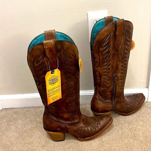 Corral | Shoes | Corral Brown And Turquoise Heeled Boots | Poshmark